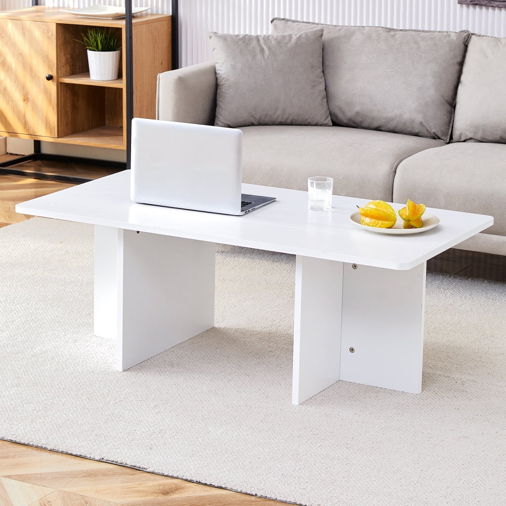 Hassch 44.8" Wide Rectangular Coffee Table in White, Modern Center Tea ...