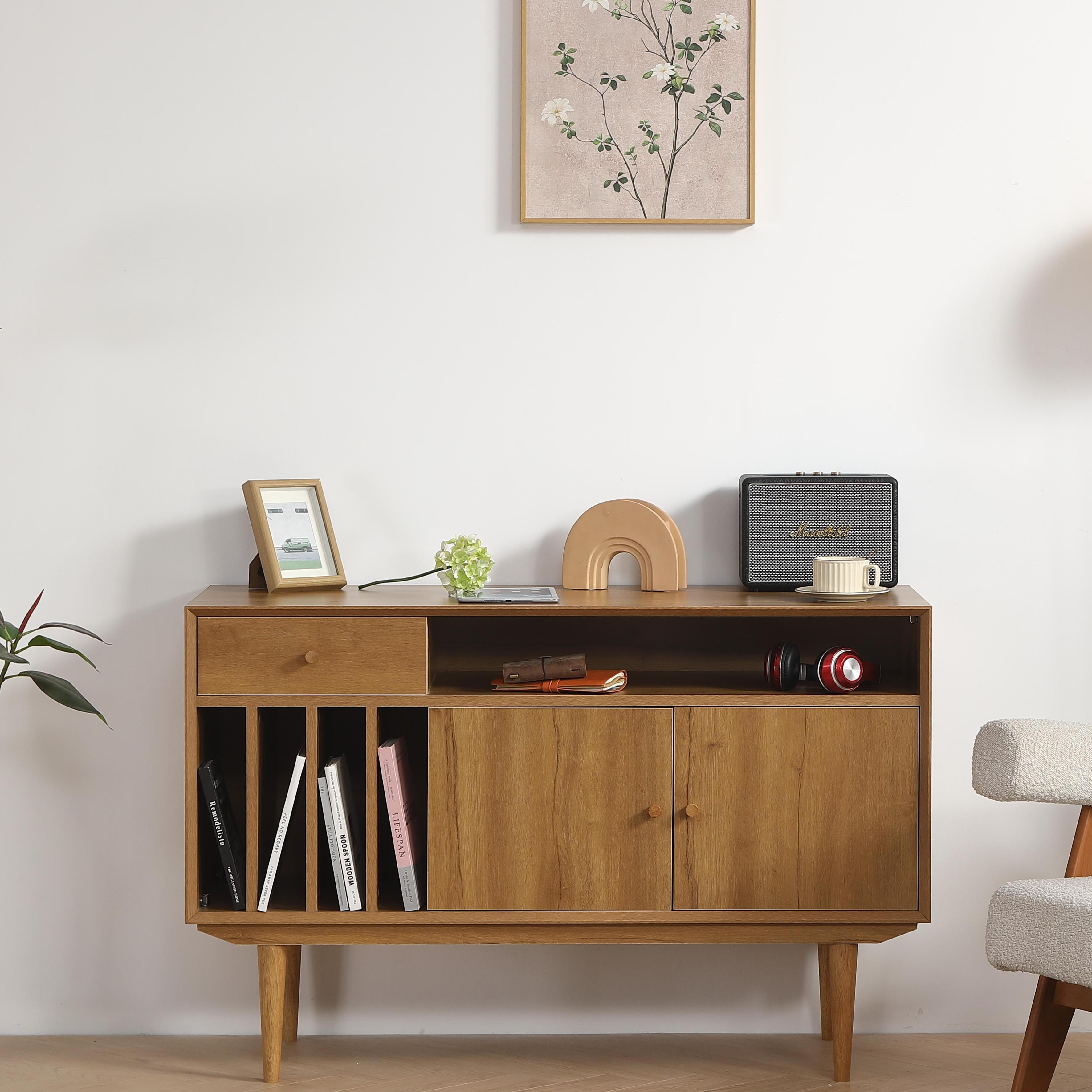 Hassch 48" Large Record Player Stand, Vinyl Record Cabinet with Drawer ...