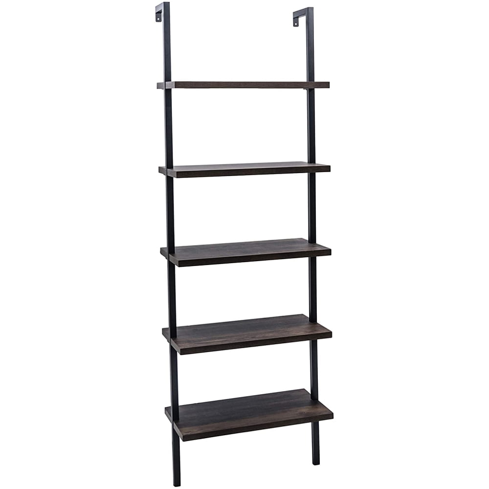 Hassch 5-Shelf Wood Ladder Bookcase With Metal Frame, Industrial 5-Tier ...
