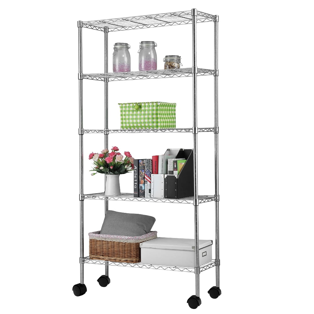 Hassch 5-Tier Storage Rack with Wheels, Rolling Wire Shelving Unit, 65 ...