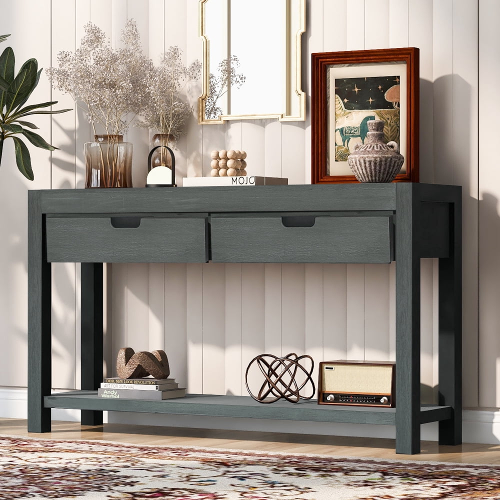 Hassch 55.1" Narrow Console Table with Storage, Behind Couch Sofa Table ...