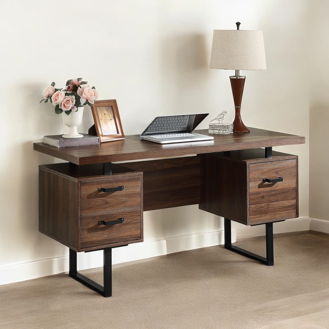 Hassch 59" Home Office Desk with Printer Space, File Drawers, Study ...