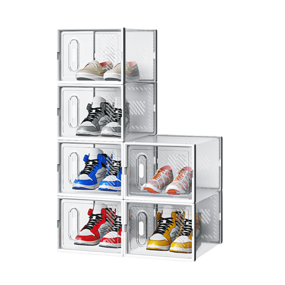Hassch 6 Pack Shoe Boxes Organizer, Stackable Medium Shoe Bin with ...