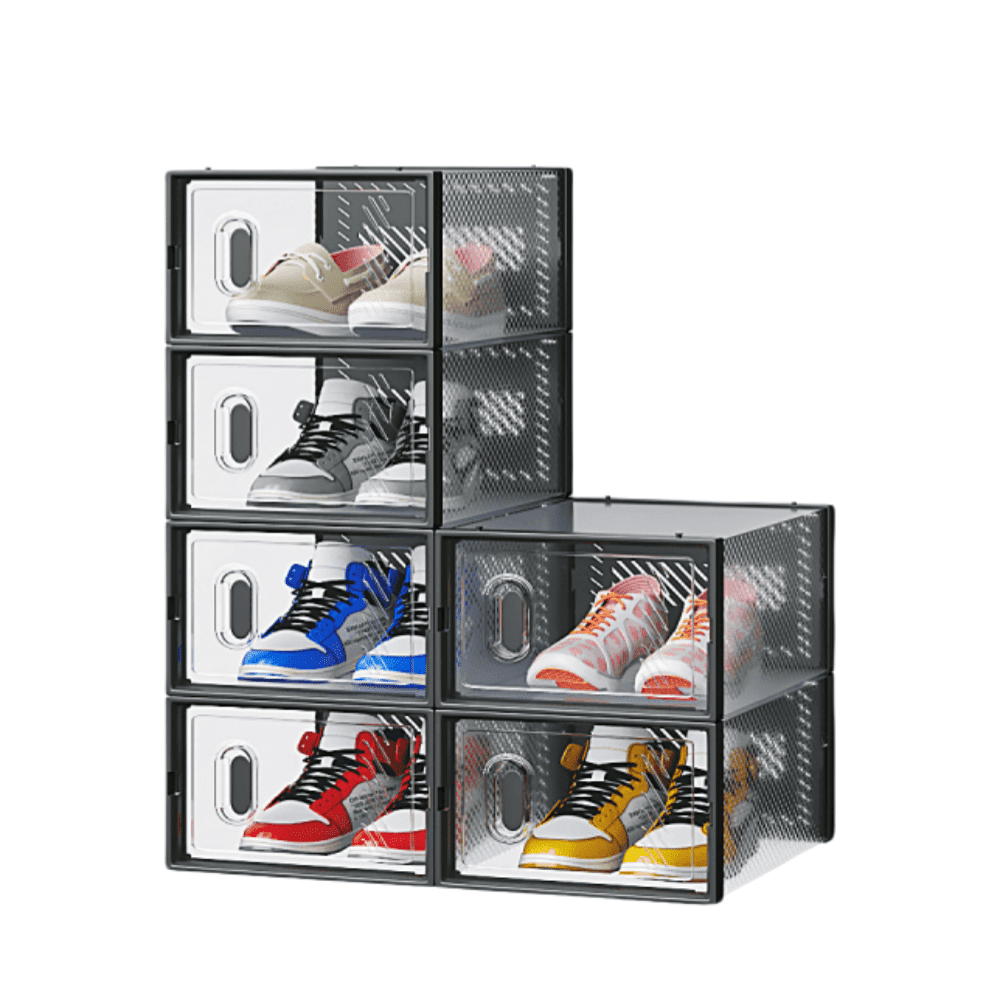 Hassch 6 Pack Shoe Storage Boxes, Small Plastic Stackable Shoe ...