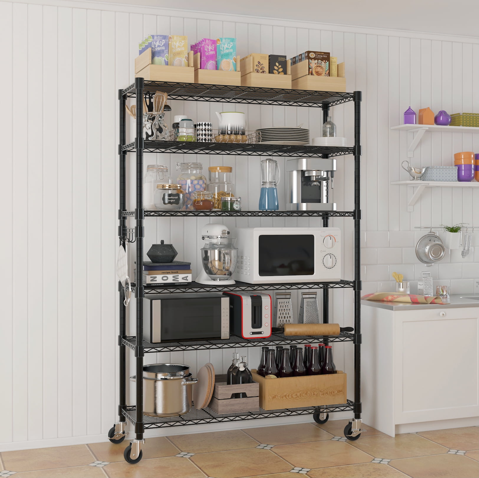 Hassch 6 Tier Wire Shelving, Garage Shelving Units and Storage, Rolling ...