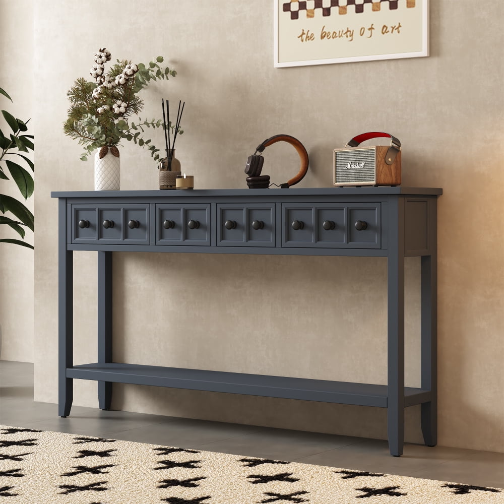 Hassch 60-Inch Long Console Table with 4 Drawers, Rustic Entryway Table ...