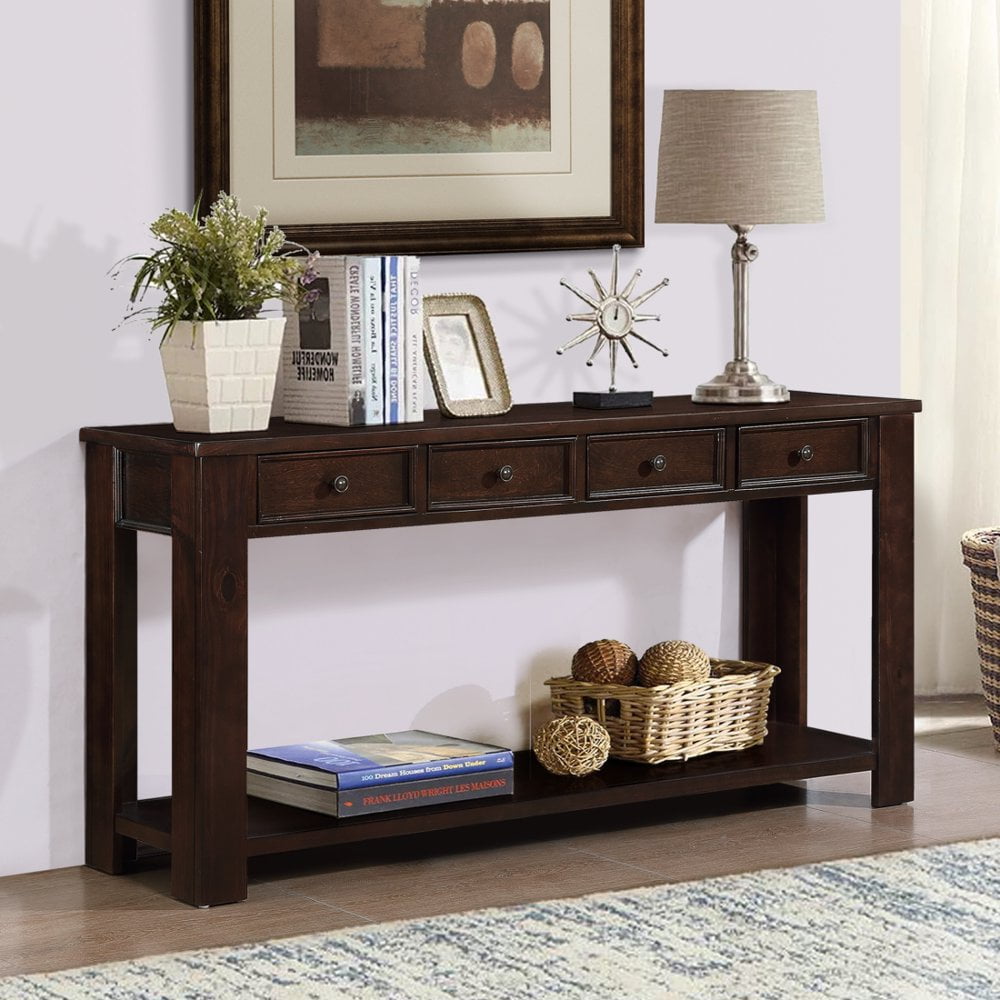 Hassch 63" Console Table - Wooden Entryway Table with 4 Drawers and ...