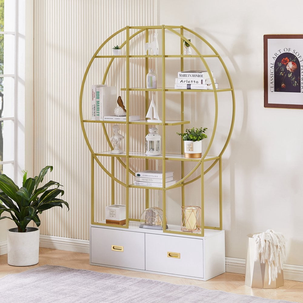 Hassch 70.8 Inch Round Office Bookcase Bookshelf, Modern Display Shelf ...