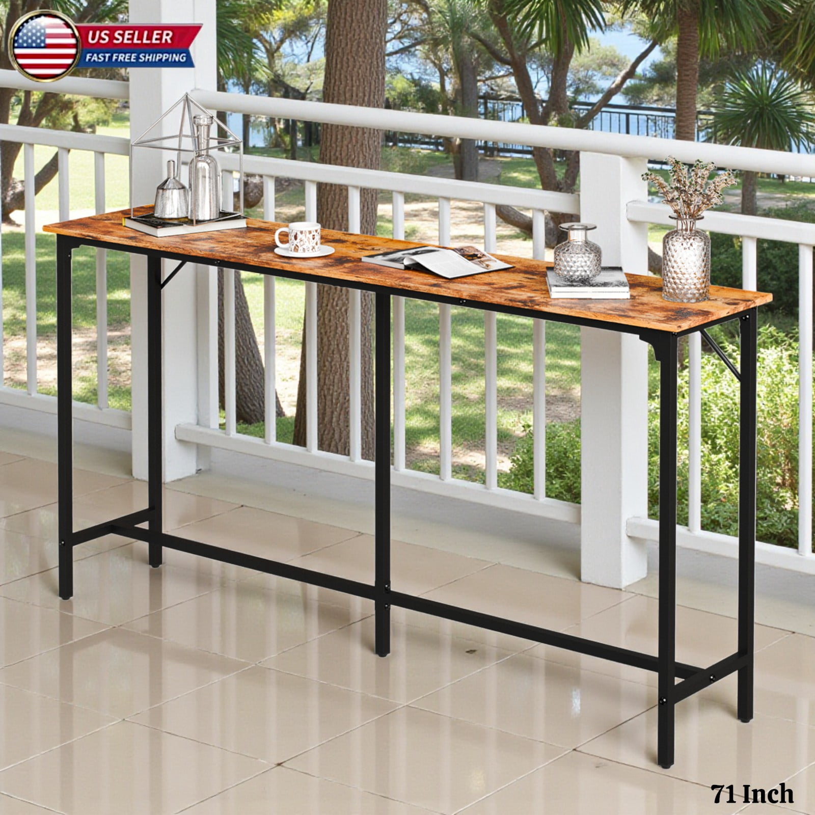 Hassch 71" Long Industrial Bar Table with Adjustable Feet, Brown MDF ...