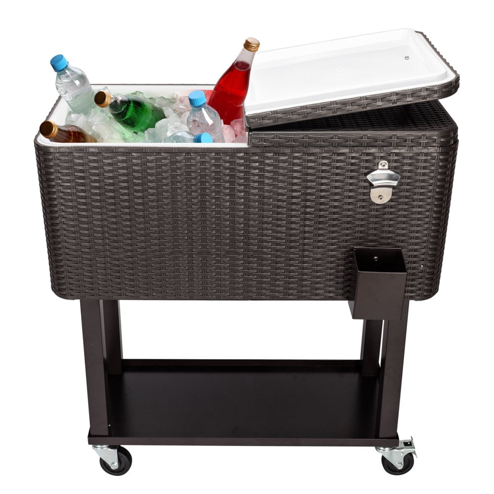 Hassch 80 Quart Rolling Ice Chest Cooler Cart, Patio Backyard Party ...