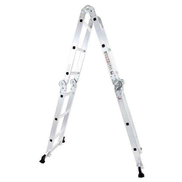 Hassch Aluminum Folding Ladder Practical 12-Step Joints Ladder, Silver ...