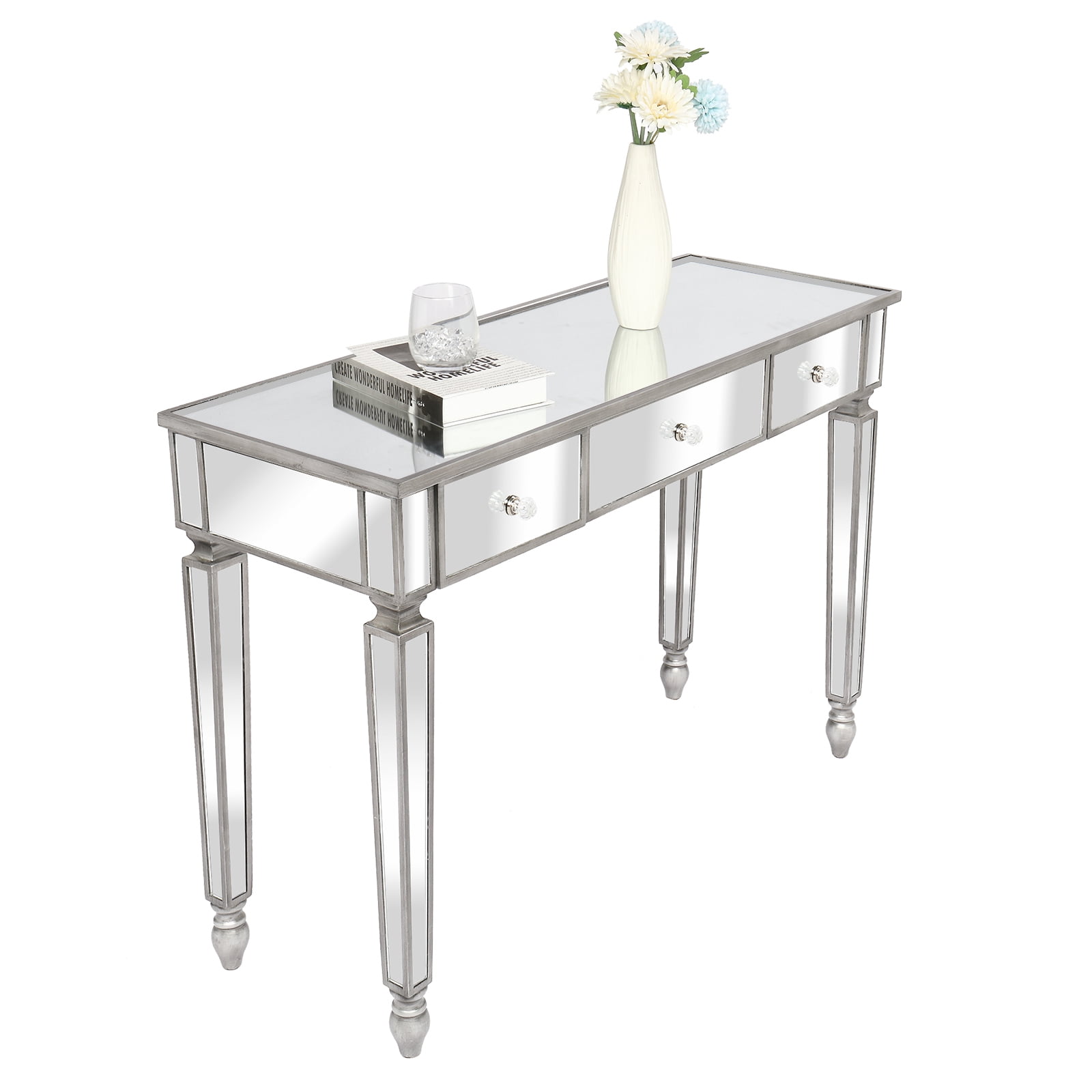 Hassch Antique Mirror Table Mirror Console Table with 3 Drawers, Mirror ...