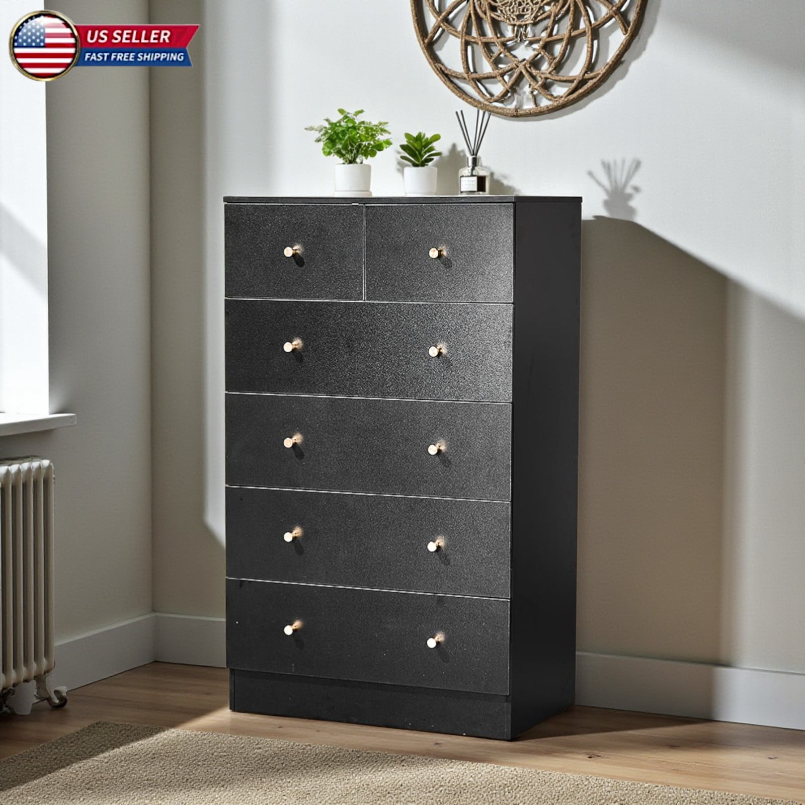 Hassch Black Drawer Dresser for Bedroom, Modern Vertical Storage ...