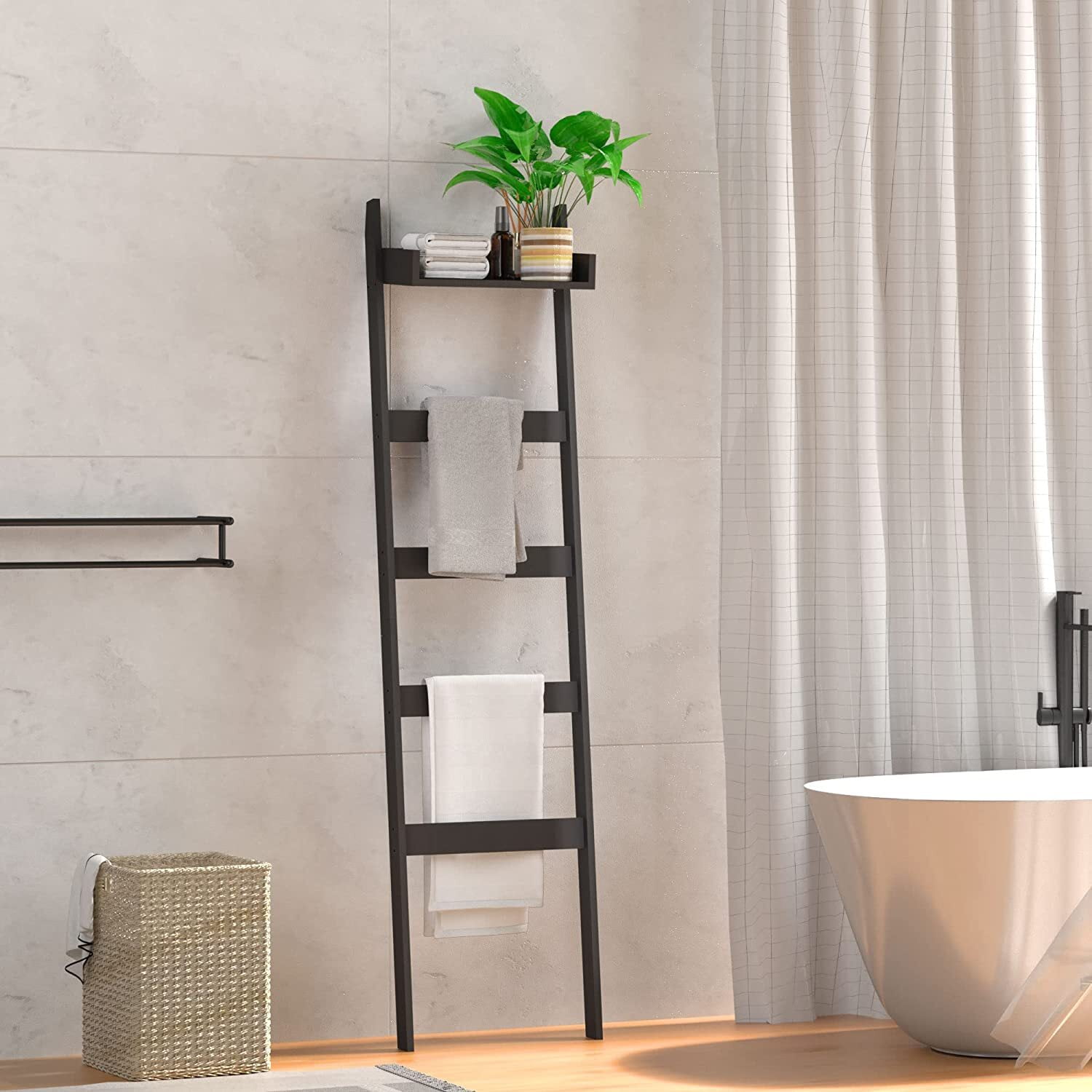 Hassch Blanket Ladder Towel Ladder for Bathroom, Bamboo Blanket Ladder ...
