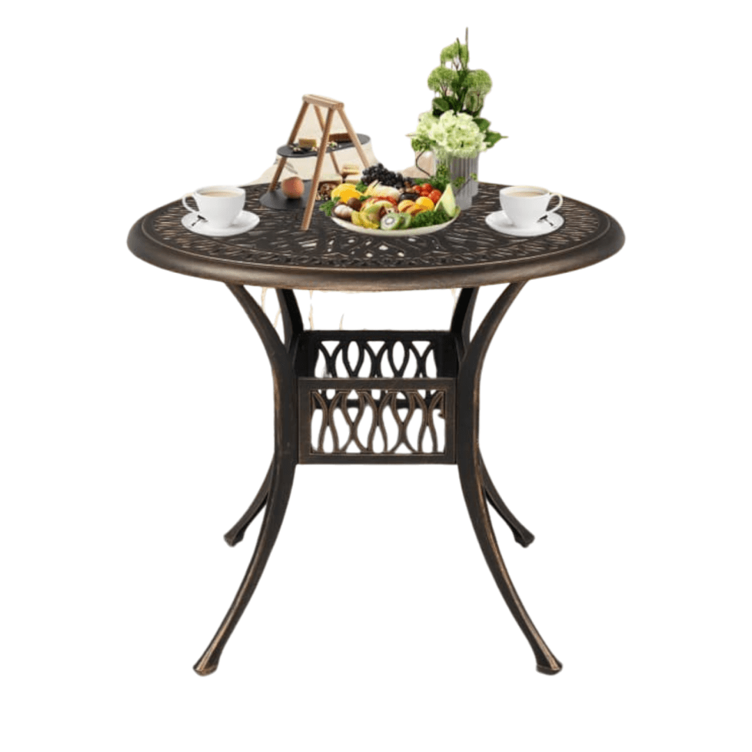 Hassch Cast Aluminum Patio Side Table, 35.4" Round Outdoor Bistro Table ...