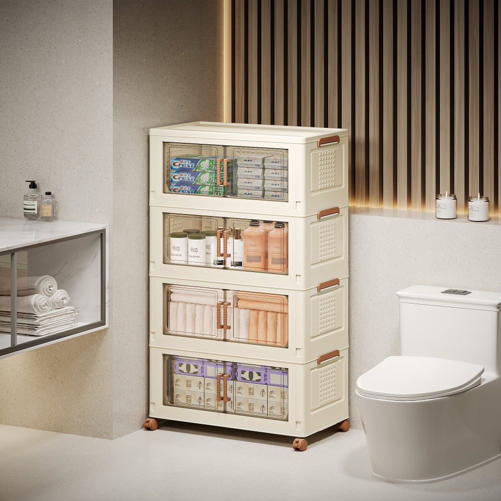 Hassch Collapsible Storage Box with Wheels, 4-Tier Stackable Bins with ...