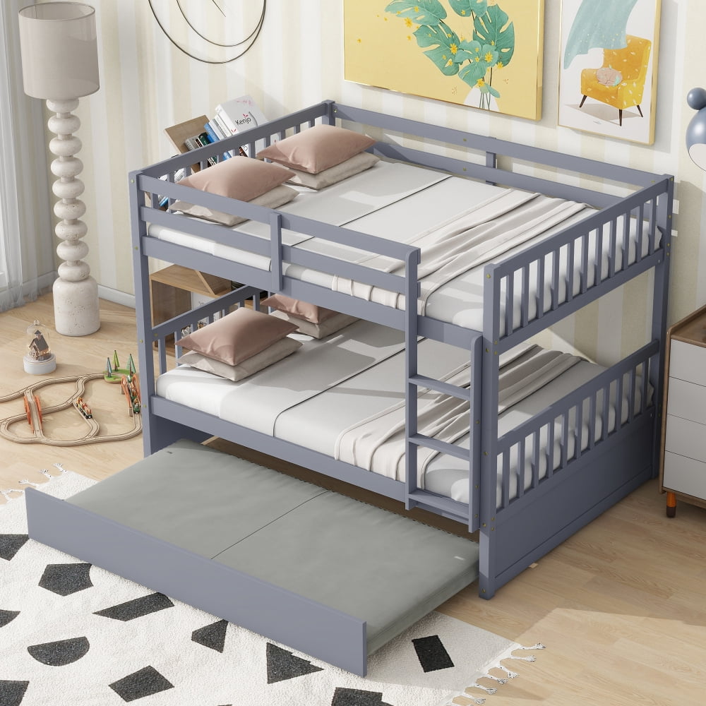 Hassch Convertible Bunk Bed Full-Over-Full Size, Rubber Wood Bunk Bed ...