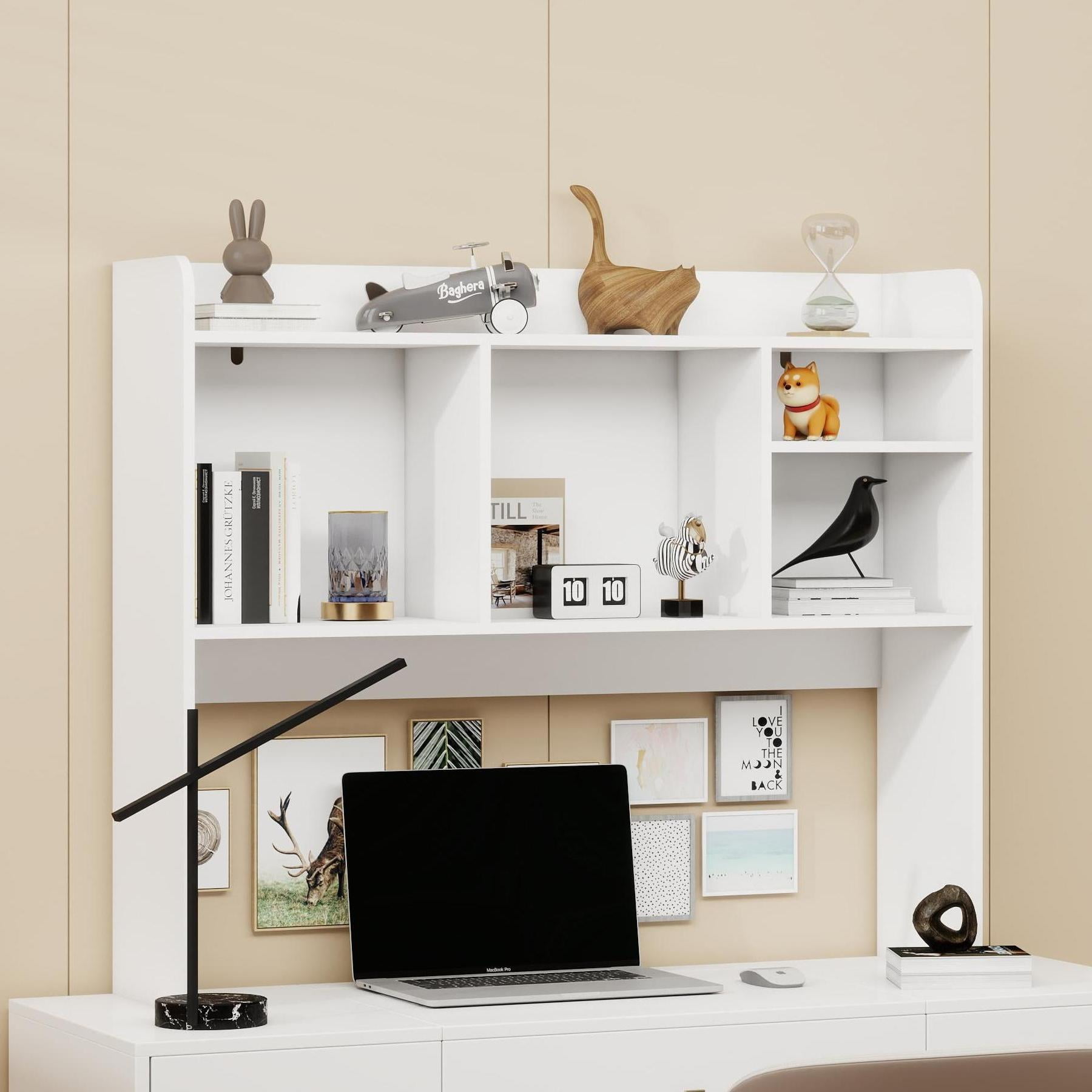 Hassch Desktop Bookshelf, White Countertop Organizer Storage Hutch with ...