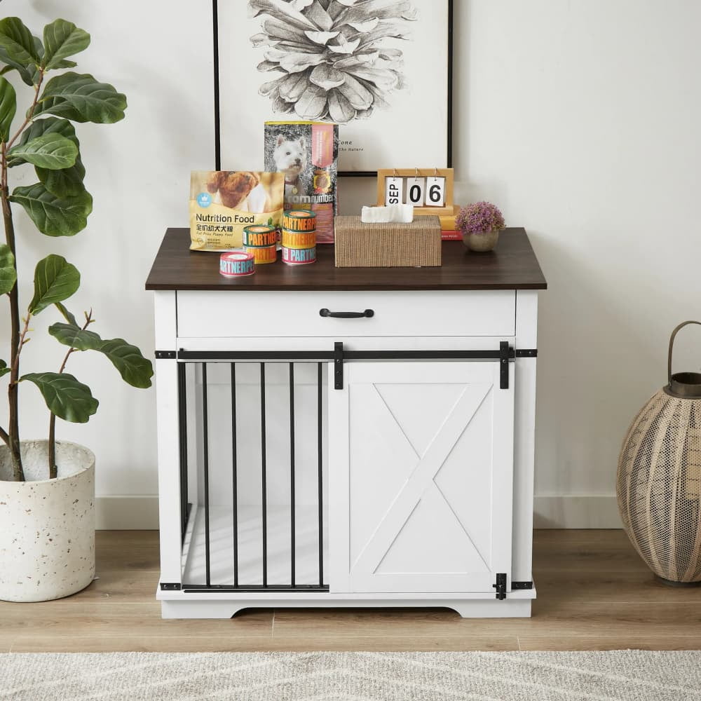 Hassch Dog Crate Furniture, 38“ Dog Kennel Indoor, Pet House Side End ...