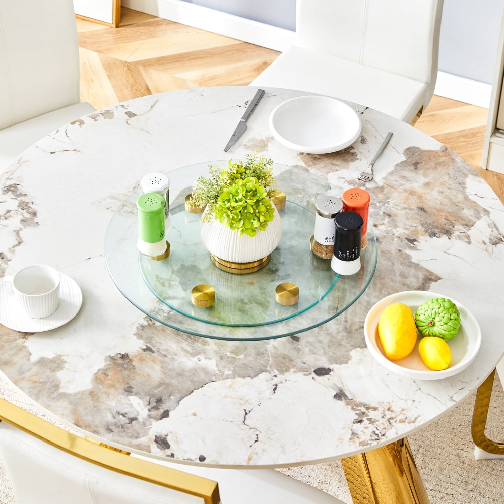 Hassch Double Layer Rotatable Tempered Glass Table Top, 20" Round Lazy ...