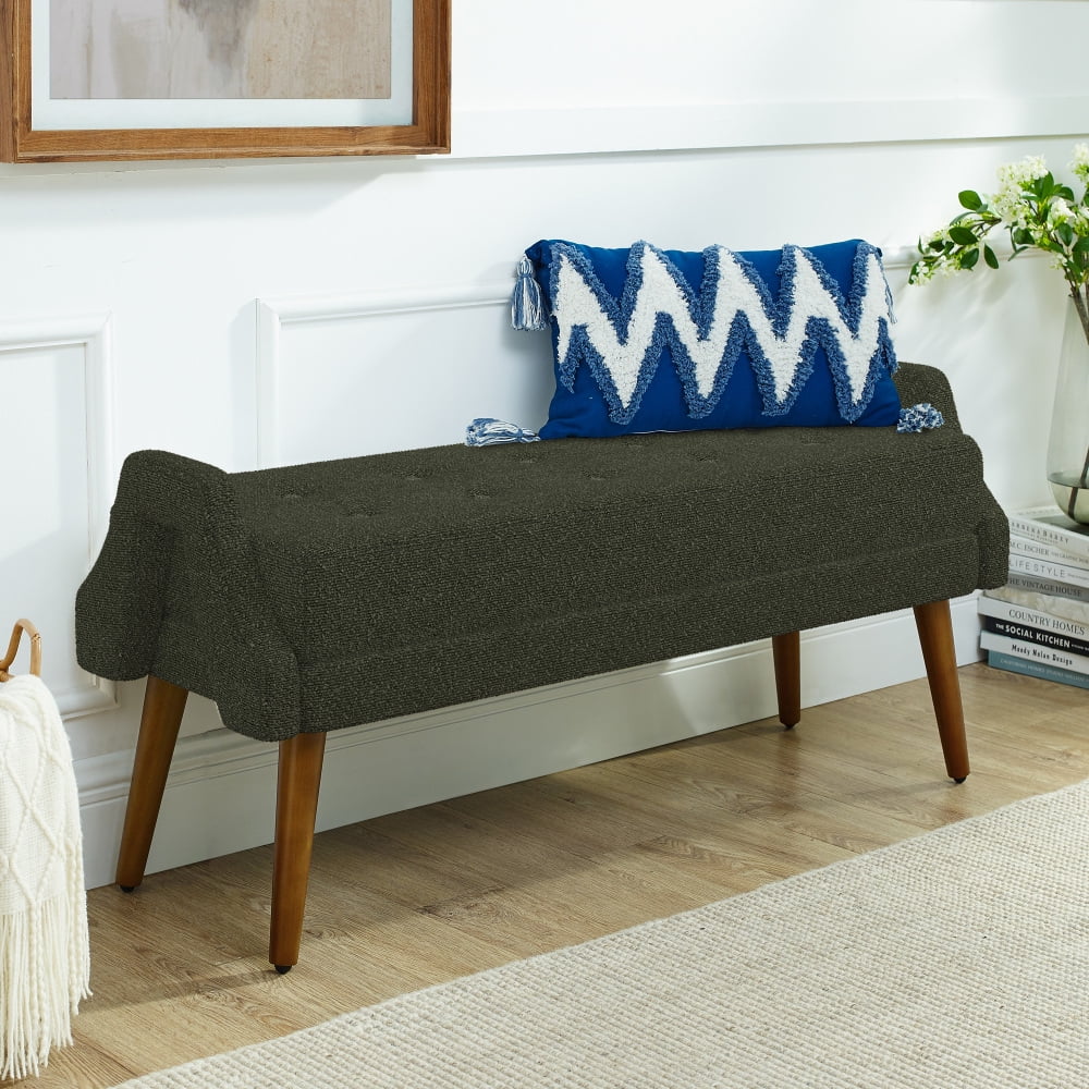 Hassch Entryway Bench - Green Upholstered Bench in Looped Yarn Fabric ...