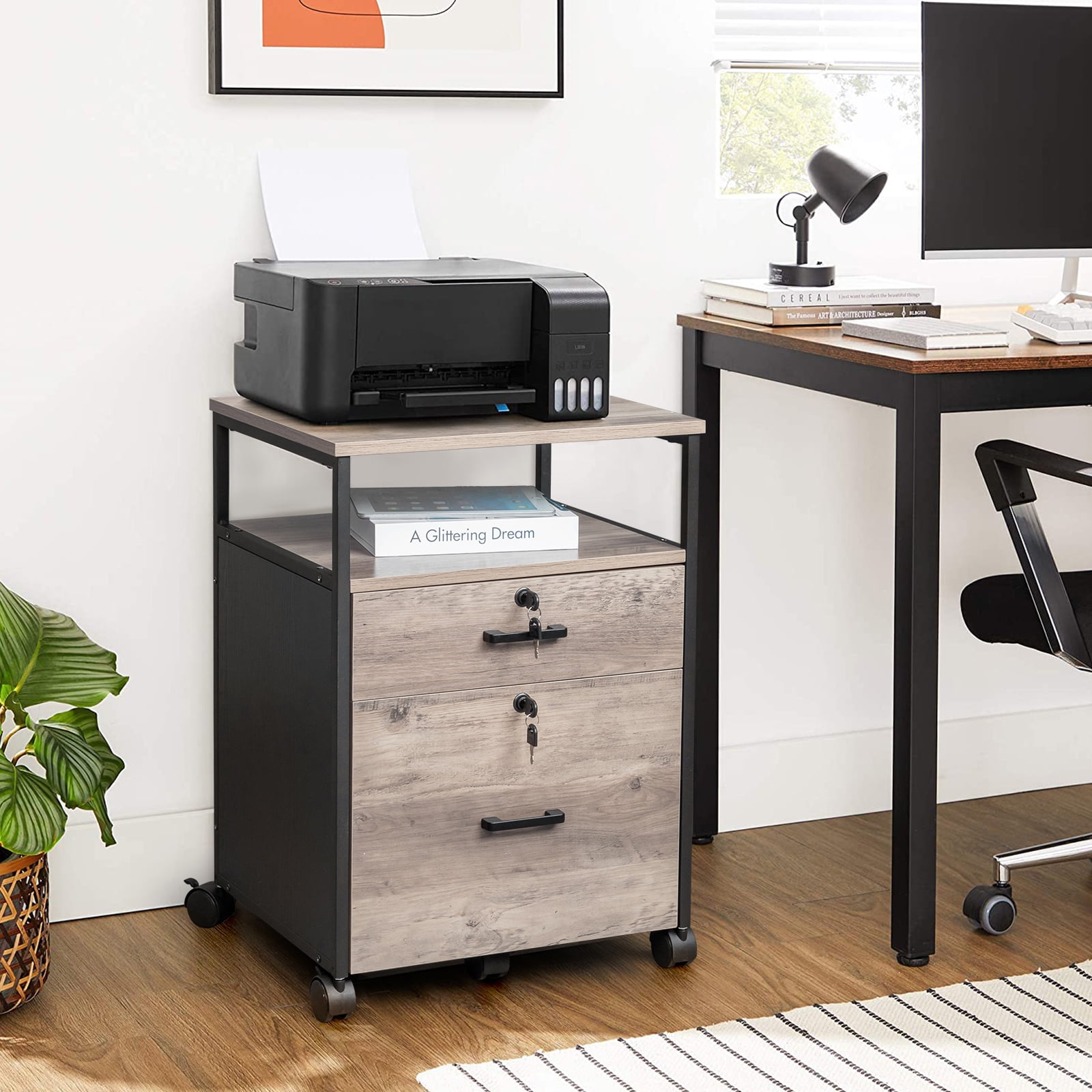 Hassch File Cabinet, Mobile Storage Filing Cabinet with Wheels, 2 ...