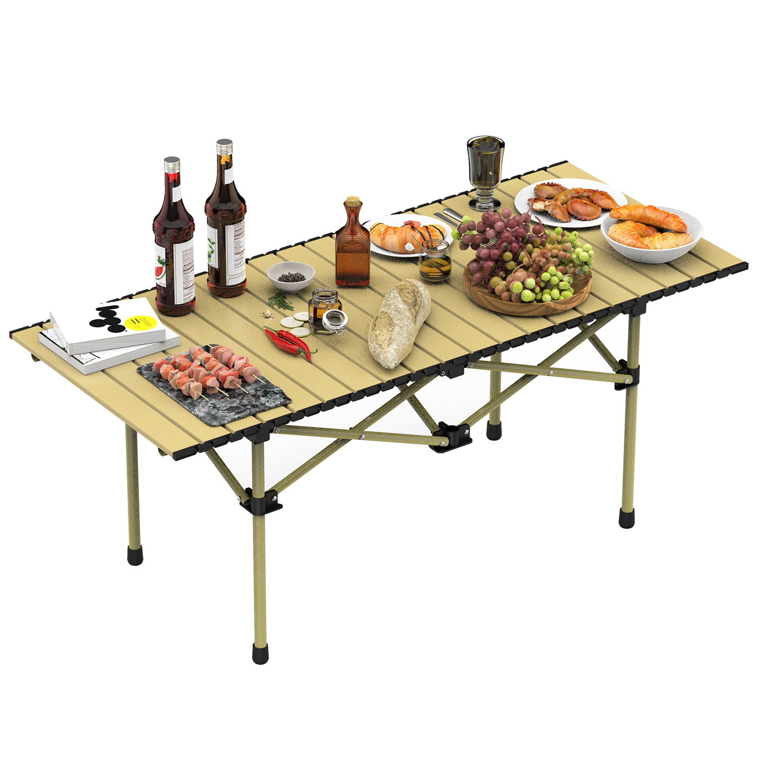 Hassch Folding Camping Table, Carbon Steel Roll Up Table with Carry Bag ...
