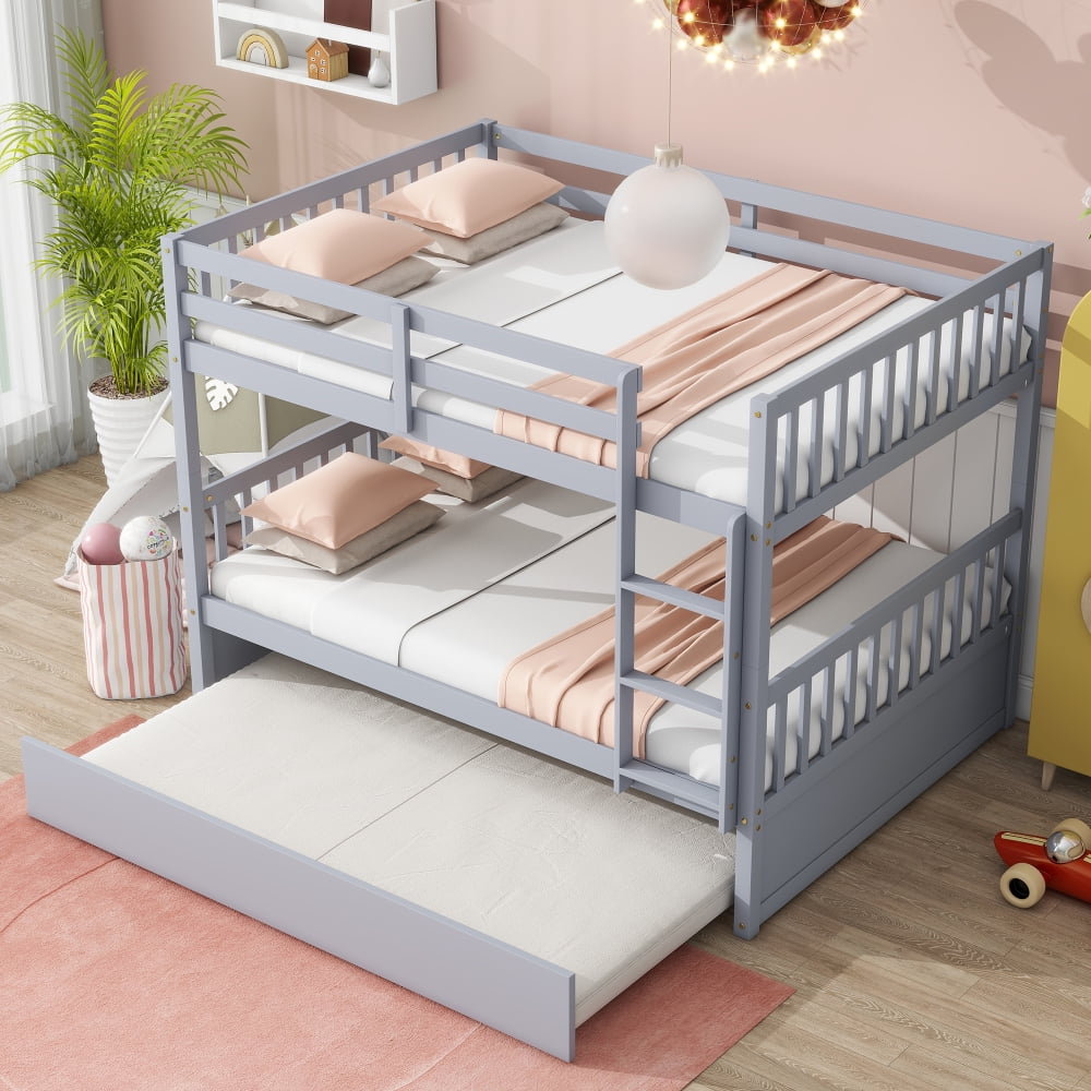 Hassch Full -Over-Full Bunk Bed with Pull-Out Trundle, Detachable Wood ...