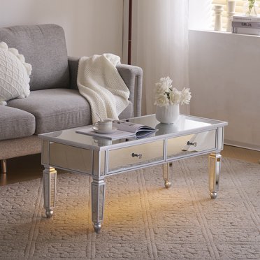 Fab Glass and Mirror Stylish Red Oval Coffee Table with Clear Tempered ...