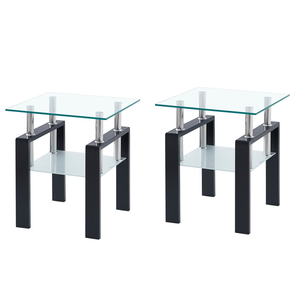 Hassch Glass Side Tables Set of 2, 2-Tier Modern Clear Glass Top Corner ...