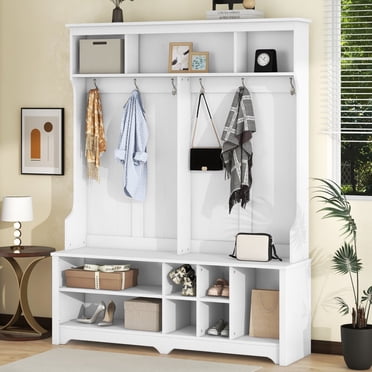 EUROCO 70.8" Large Entryway Hall Tree with Storage Bench and Coat Rack ...