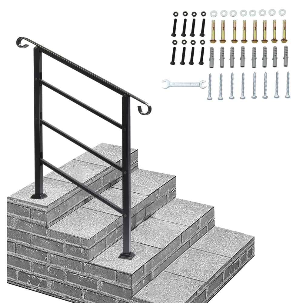 Hassch Hand Rails for Outdoor Steps, 1-3 Step Wrought Iron Hand Railing ...