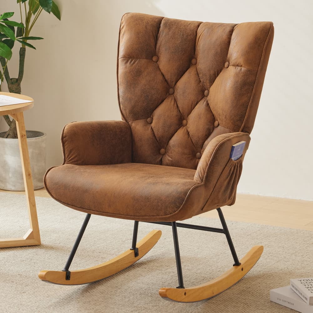 Hassch Indoor Rocking Chair with Side Pocket, Upholstered Glider Rocker ...