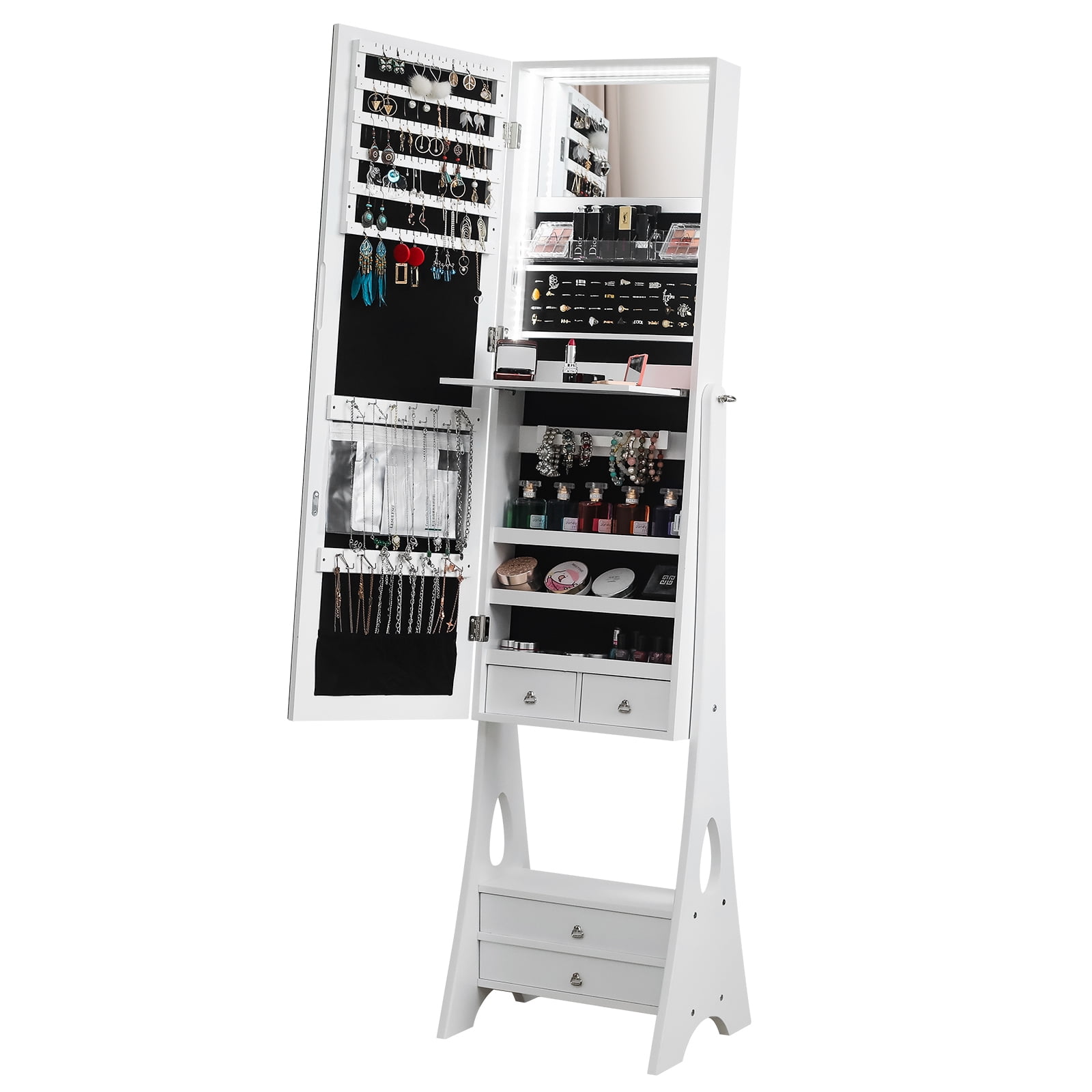 Hassch Jewelry Cabinet Armoire with 2 Drawers, Lockable Standing ...