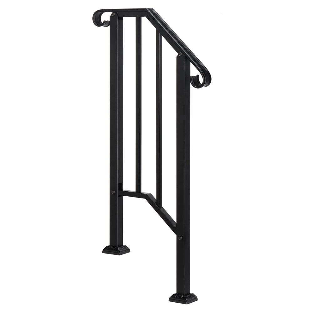 Hassch Matte Black Wrought Iron Handrail for Outdoor Staircase, Mounted ...