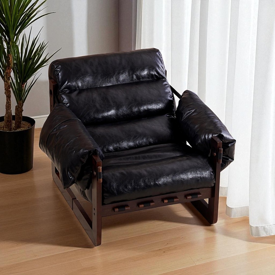 Hassch Medieval Modern Oil Wax Leather Accent Armchair in Antique Black ...