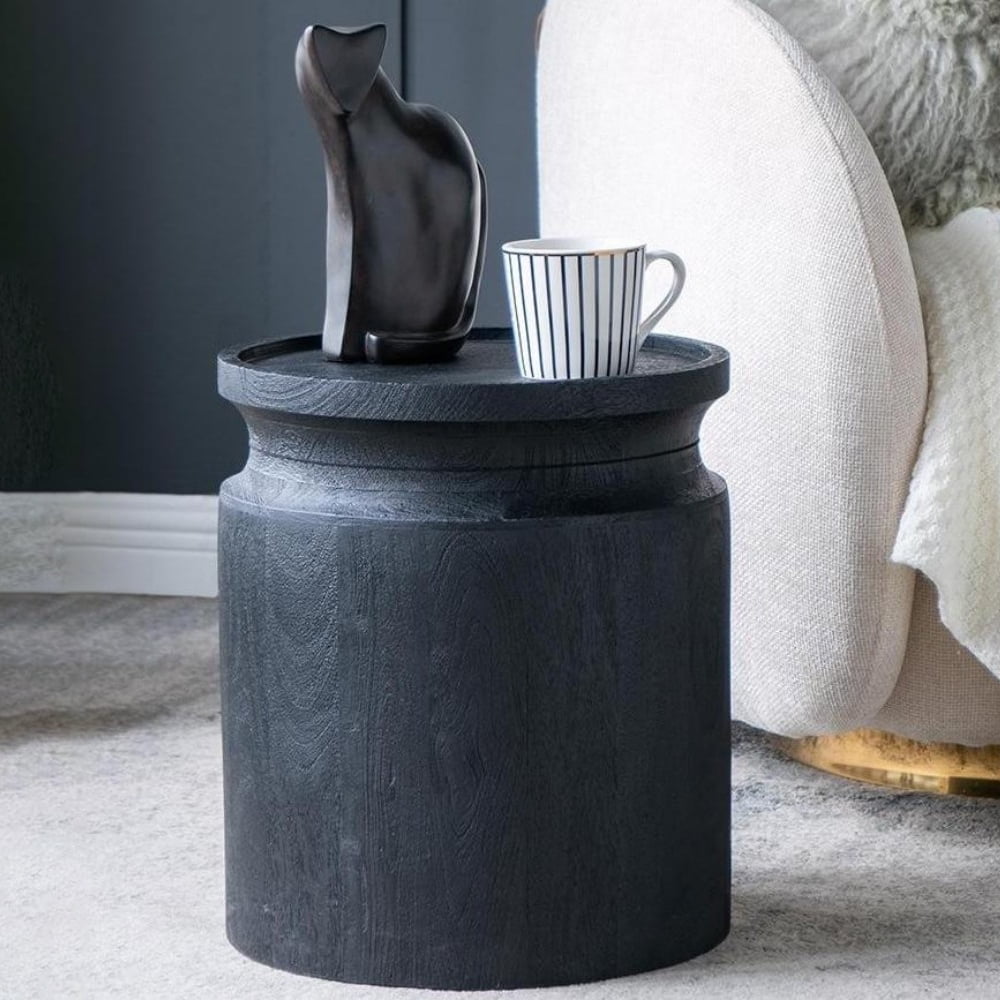 Hassch Modern Accent Side Table in Black, Fully Assembled, 14" Cylinder ...