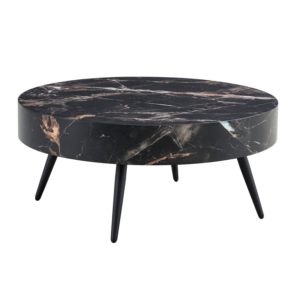 Hassch Modern Coffee Table in Black Marbling Finish, Circle Center ...