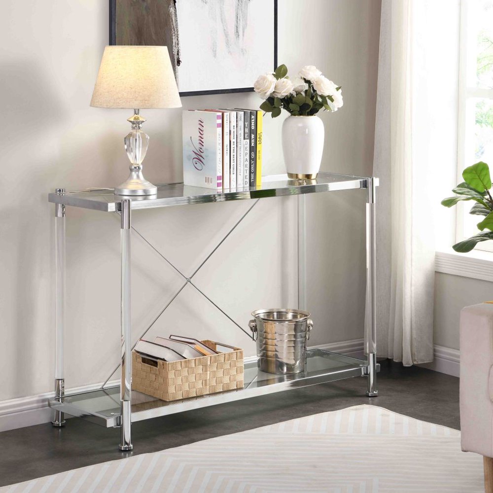Hassch Modern Glass Console Table, 2-Tiers Acrylic Side Table for ...