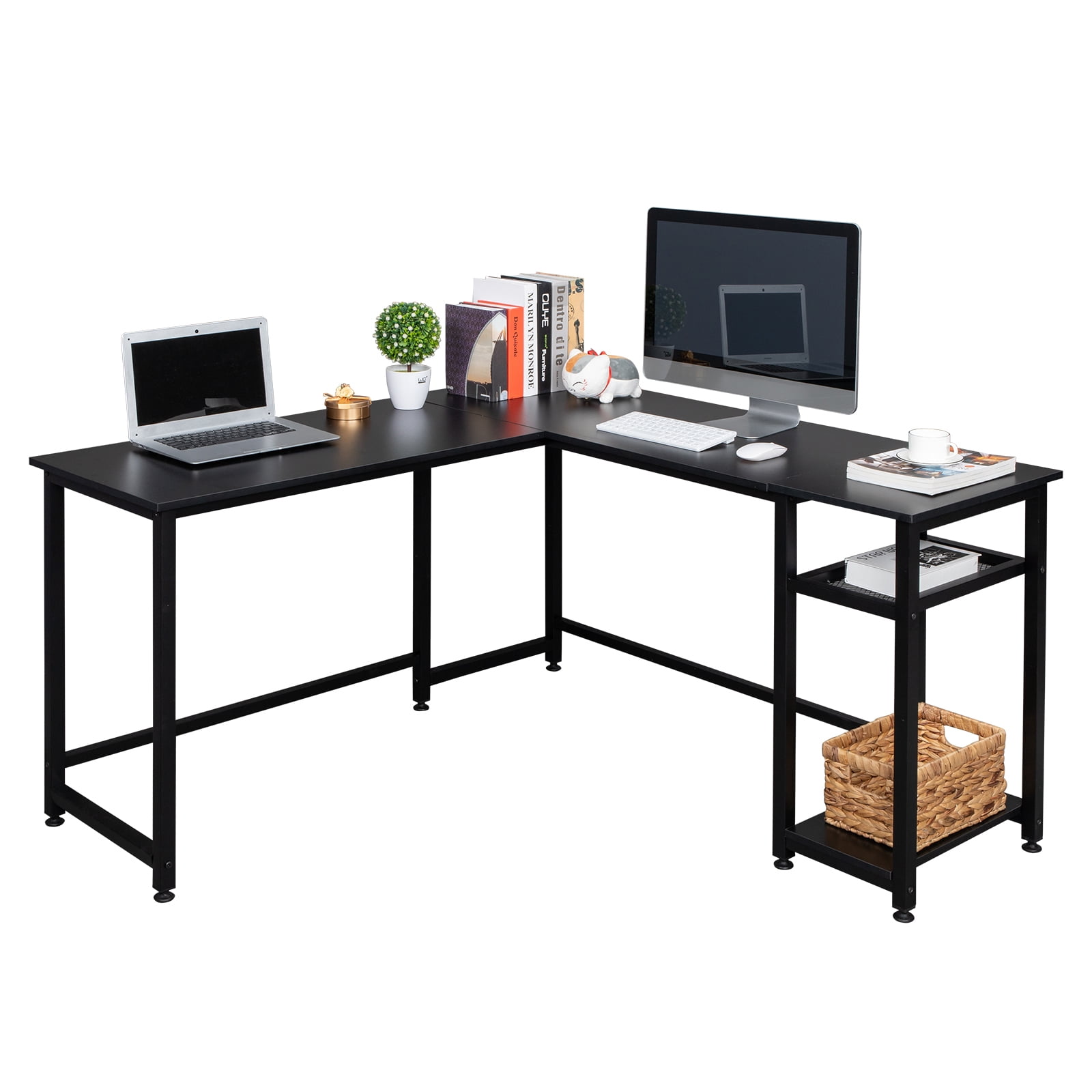 Hassch Modern L-Shaped Computer Desk with Storage Shelves, Corner Table ...