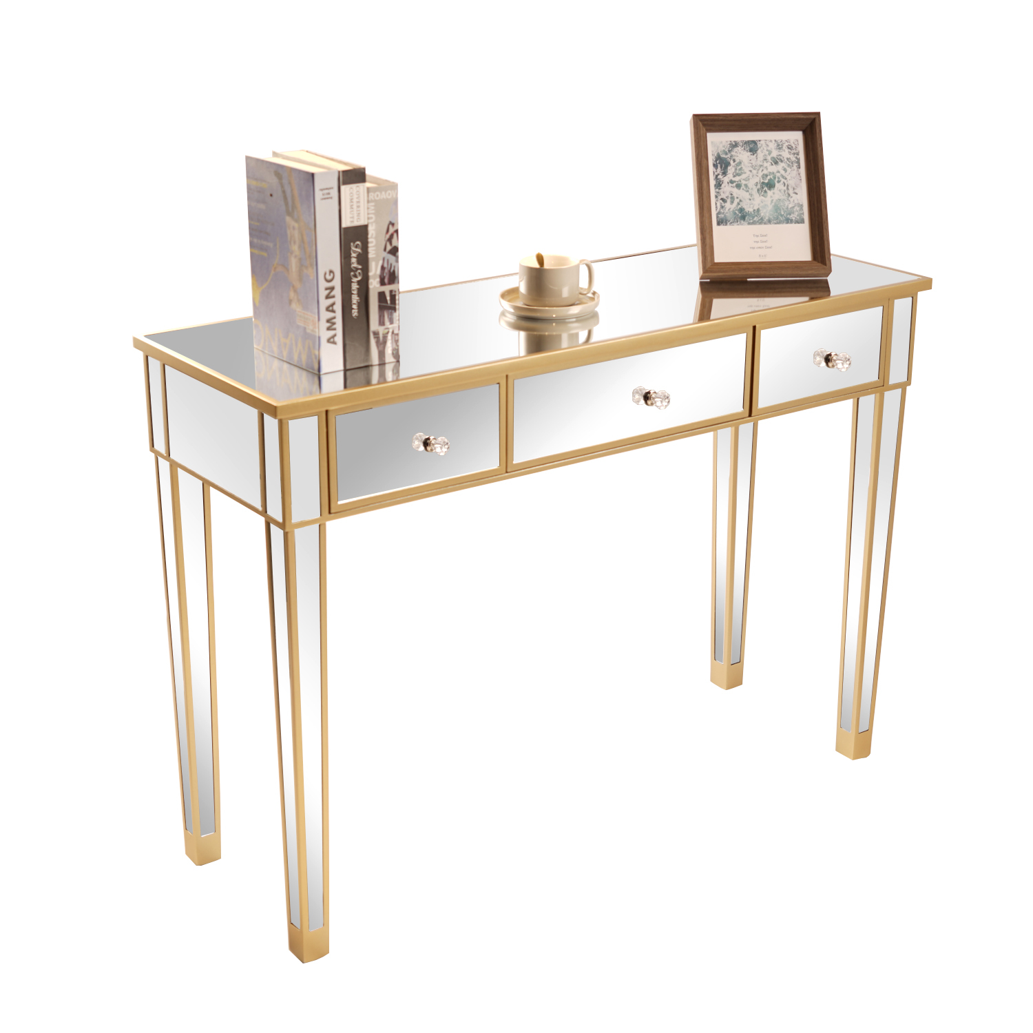 Hassch Modern Mirror Computer Desk with Drawers, Home Office ...