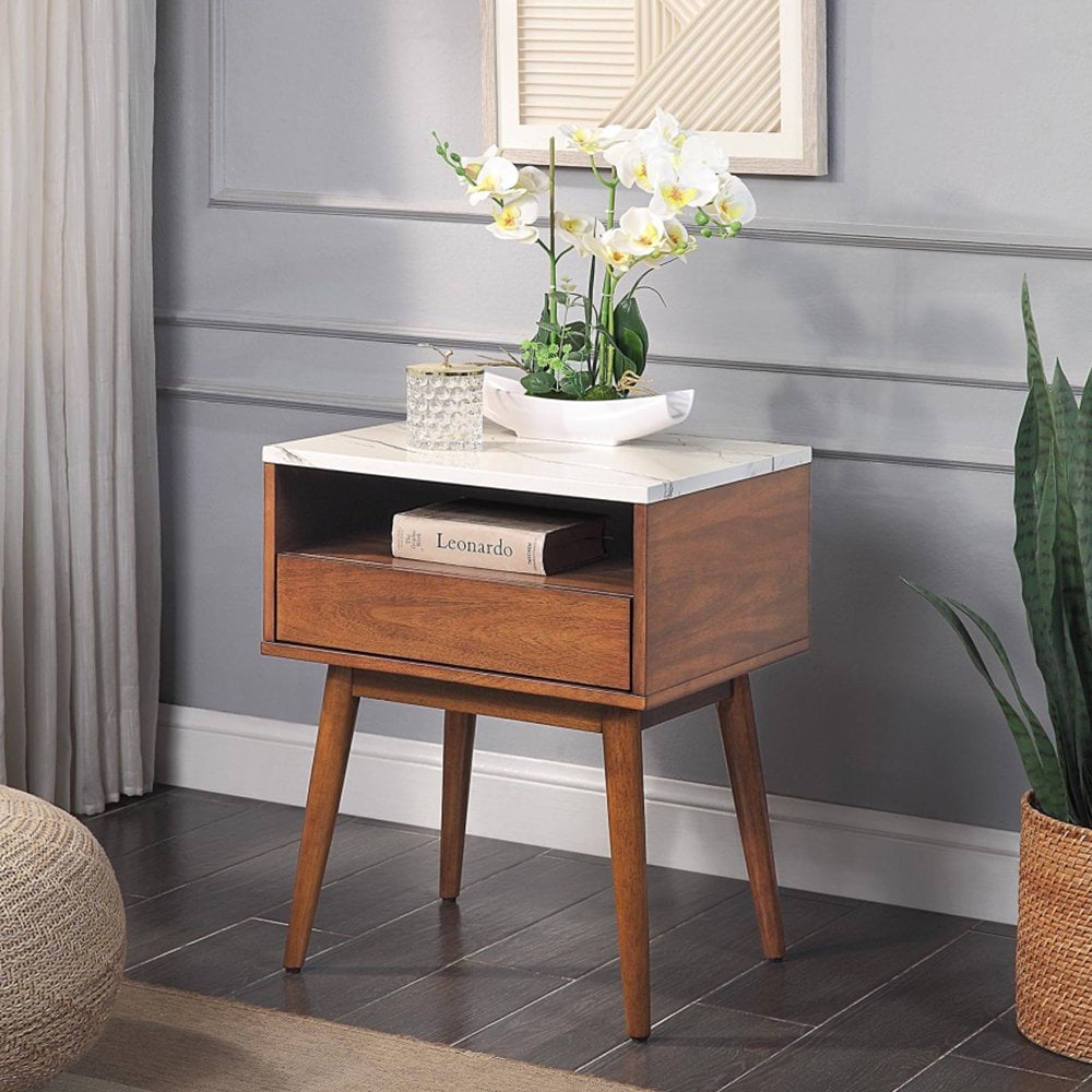 Hassch Modern Side Table with Drawer and Shelf Wooden Nightstand End ...