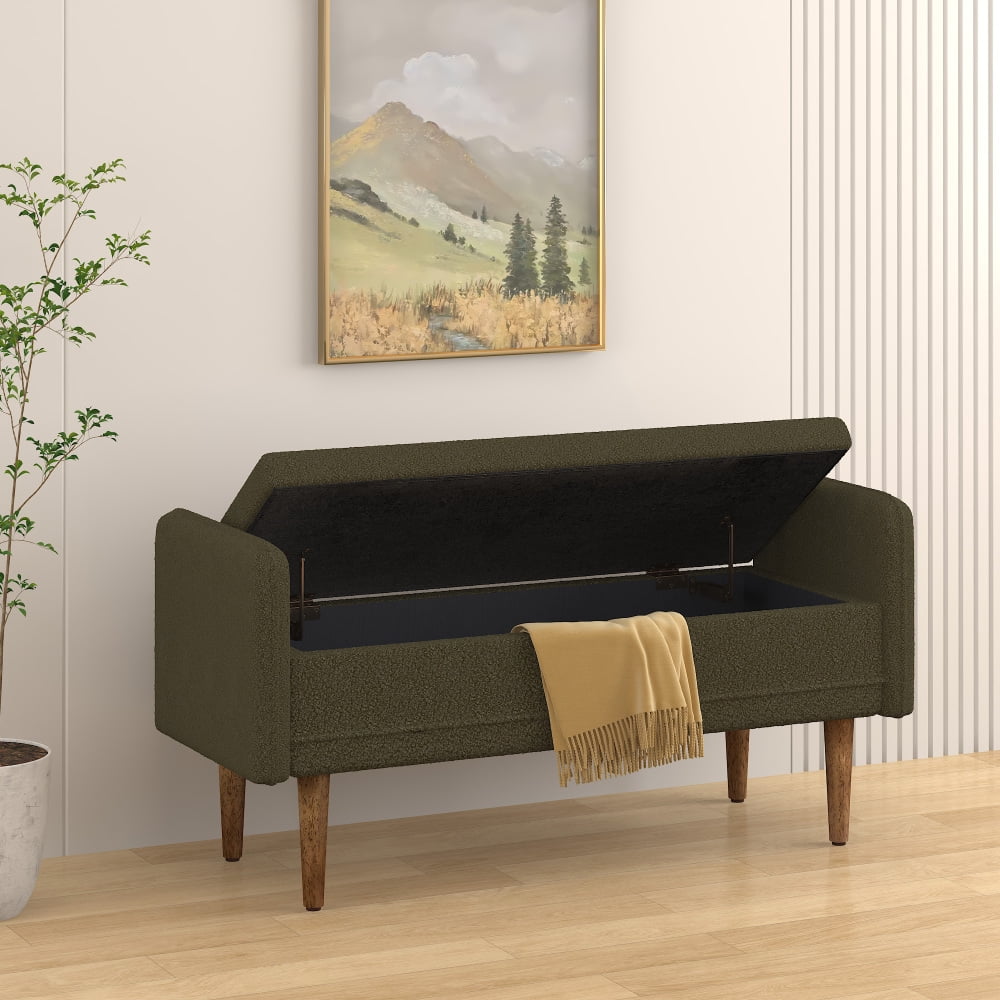 Hassch Modern Storage Bench with Wood Legs, Teddy Velvet Upholstered ...