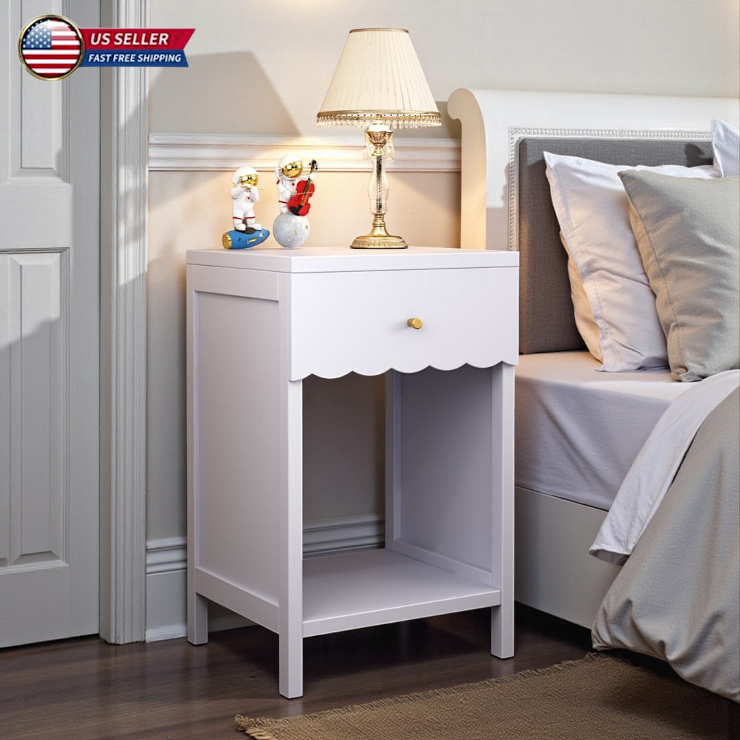 Hassch Nightstand with Drawer & Open Shelf - Modern 2-Tier MDF Bedside ...