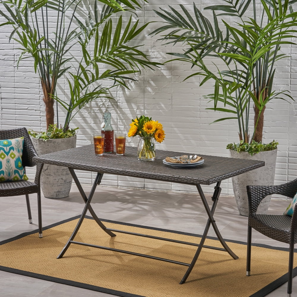 Hassch Outdoor Foldable Dining Table with Umbrella Hole, Portable ...