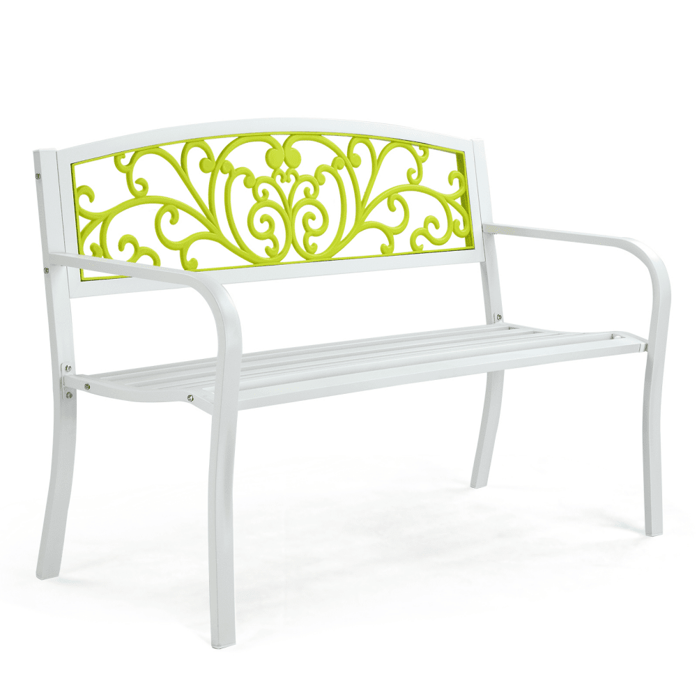 Hassch Outdoor Metal Bench, 2 Person Bench with Back and Arm for Garden ...
