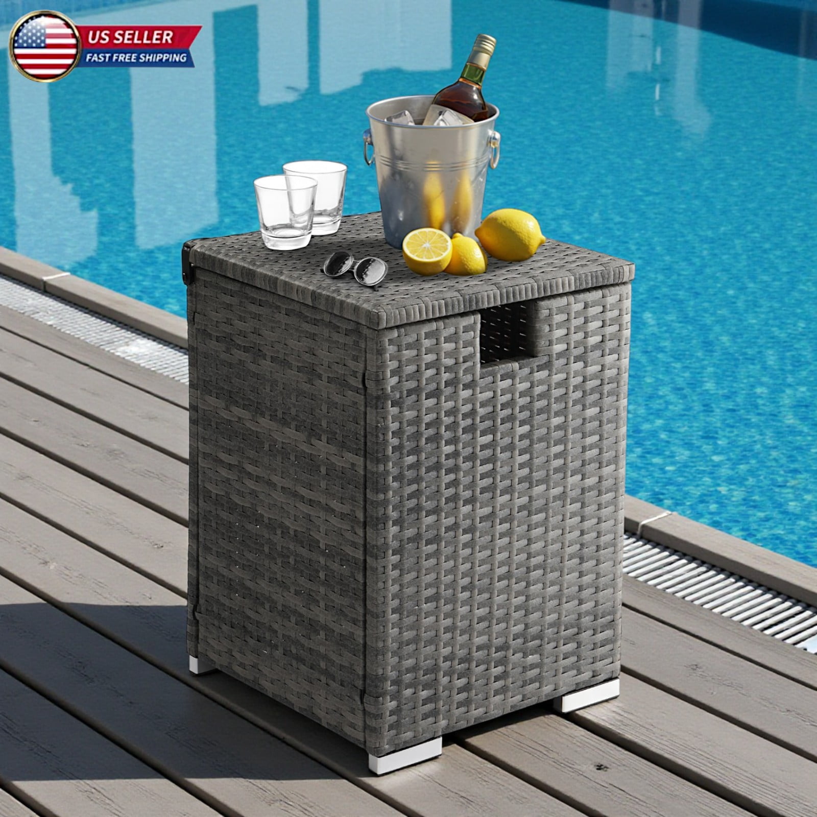 Hassch Outdoor PE Rattan Gas Storage Side Table, 20 Gallon Propane Tank ...