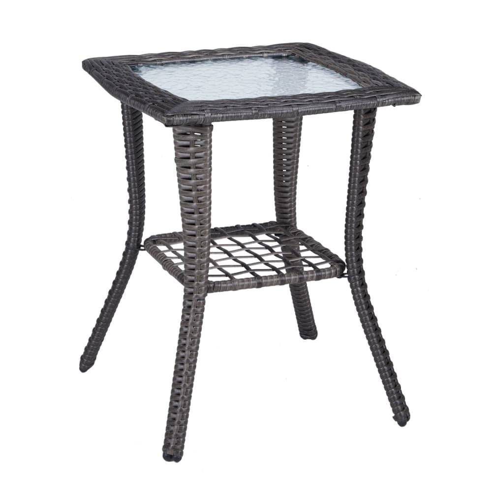 Hassch Outdoor Wicker Rattan End Table with Glass Top, 2-Tier Side ...
