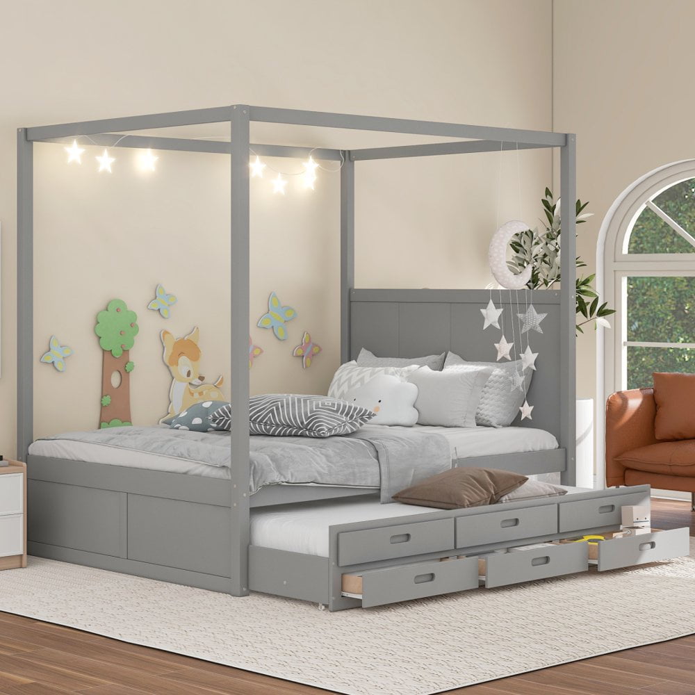 Wooden twin canopy bed store