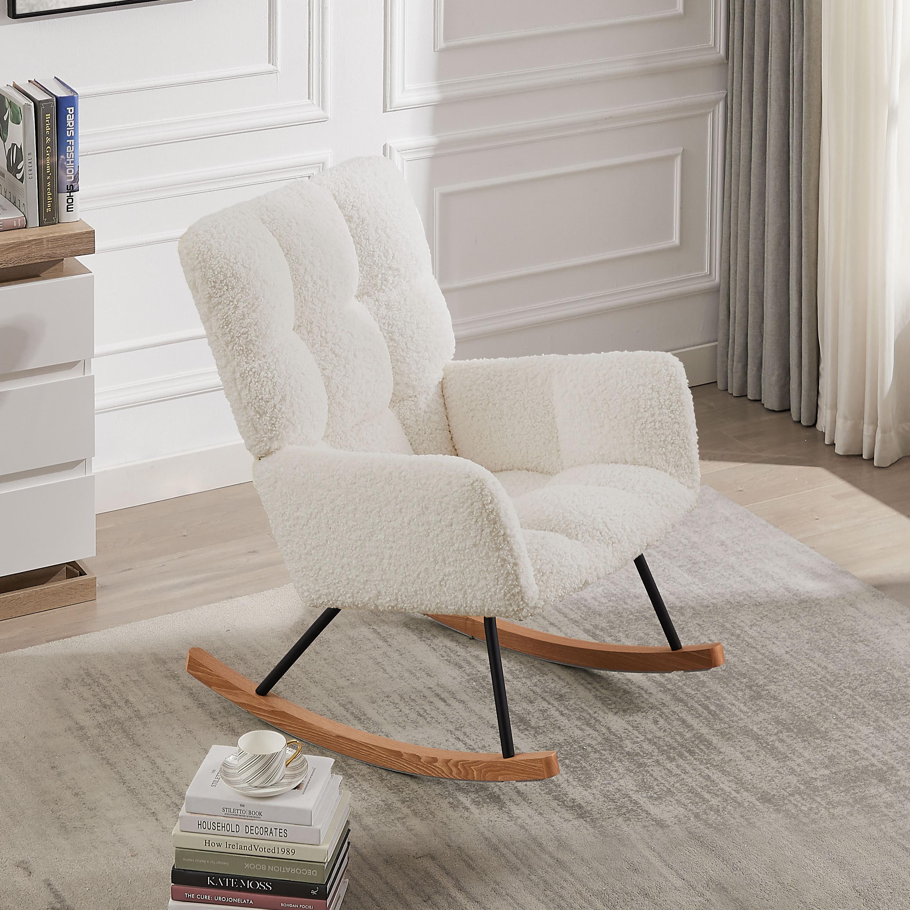 Hassch Rocking Chair, Boucle Upholstered Glider Rocker with High ...